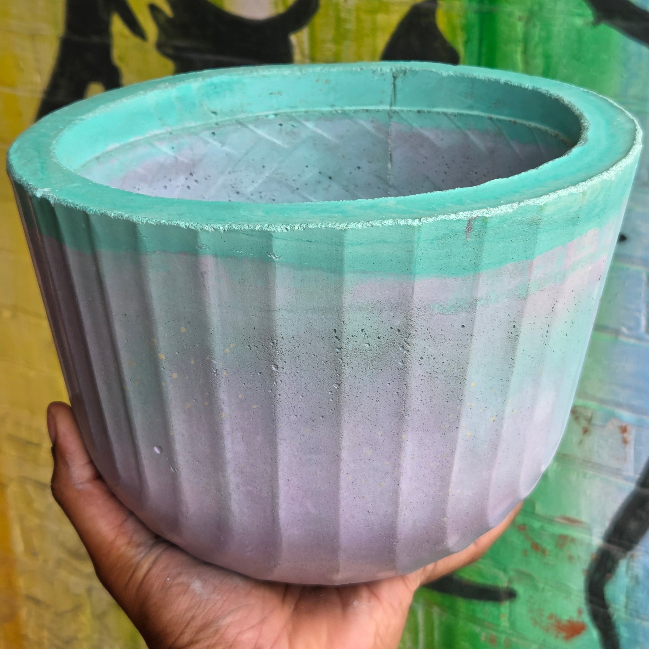 8" Ripple Concrete Pot (Short) Turquoise/Lavender – Plant Goals